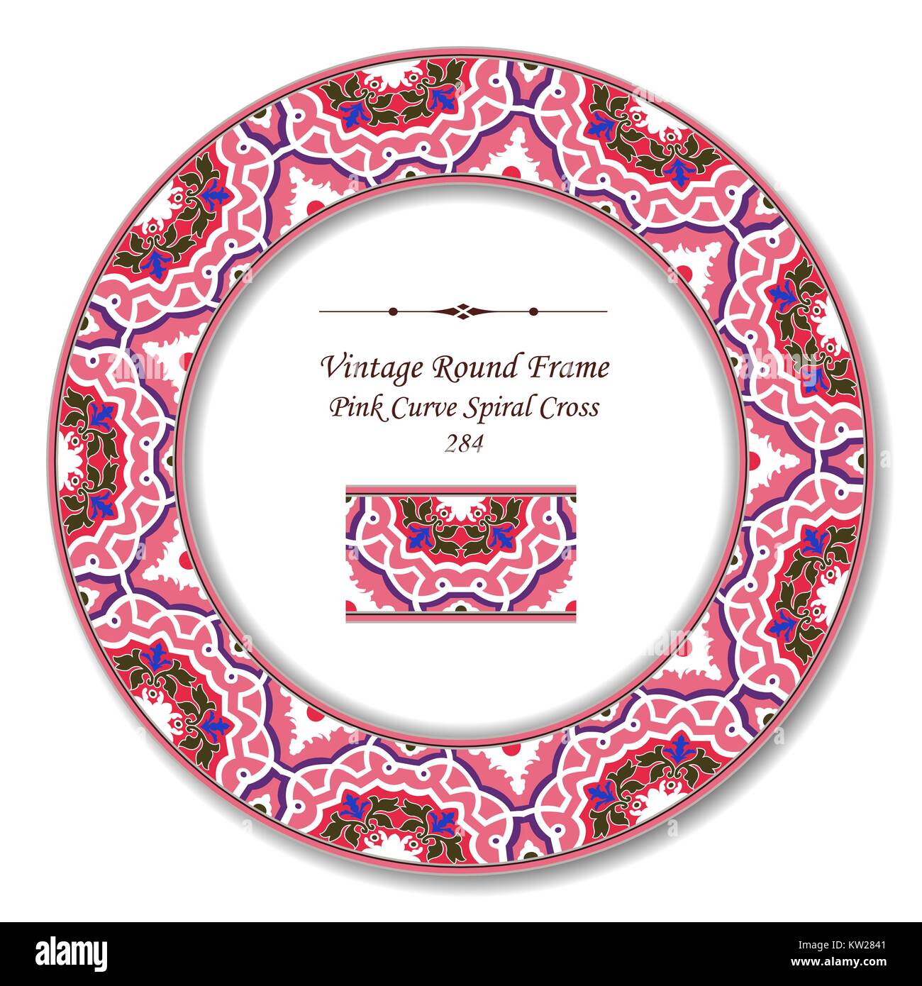 Vintage Round Retro Frame of Pink Curve Spiral Cross Stock Vector Image ...