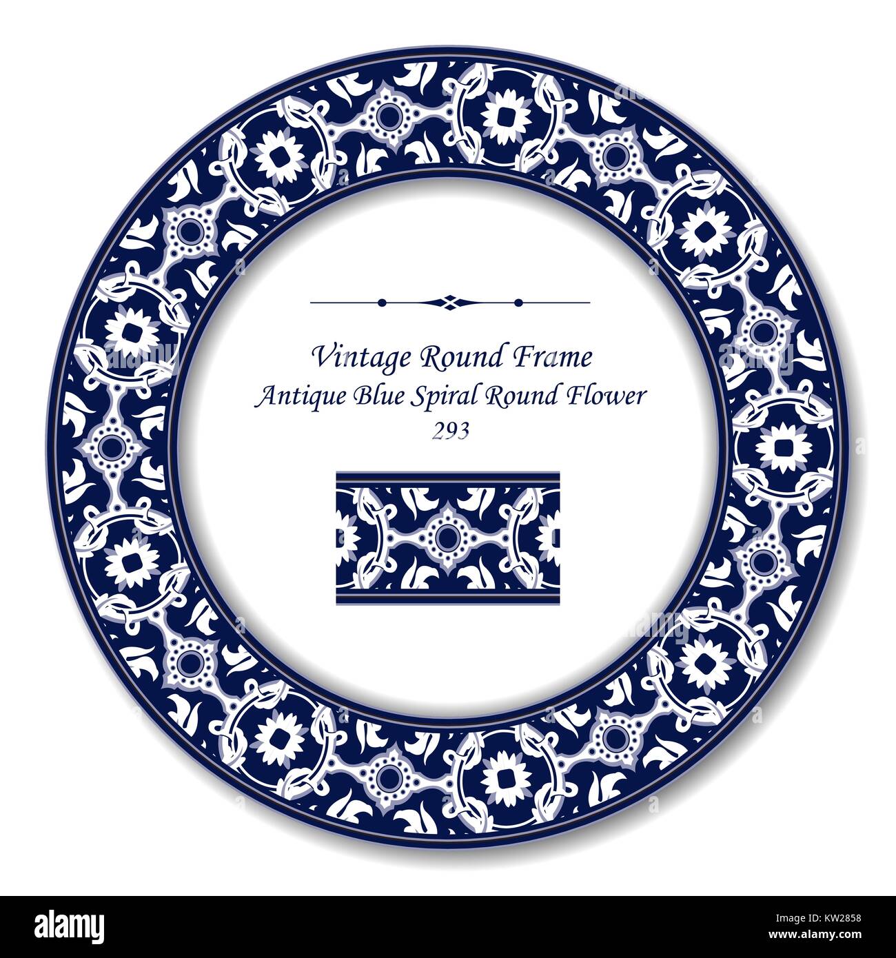 Vintage Round Retro Frame of Antique Blue Spiral Round Flower Stock ...