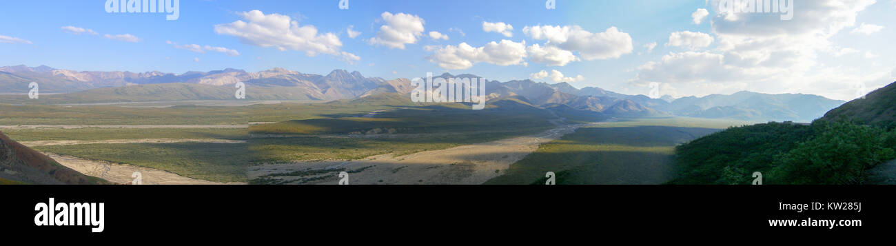 View of a mountain range in Denali National Park, Alaska on a bright ...