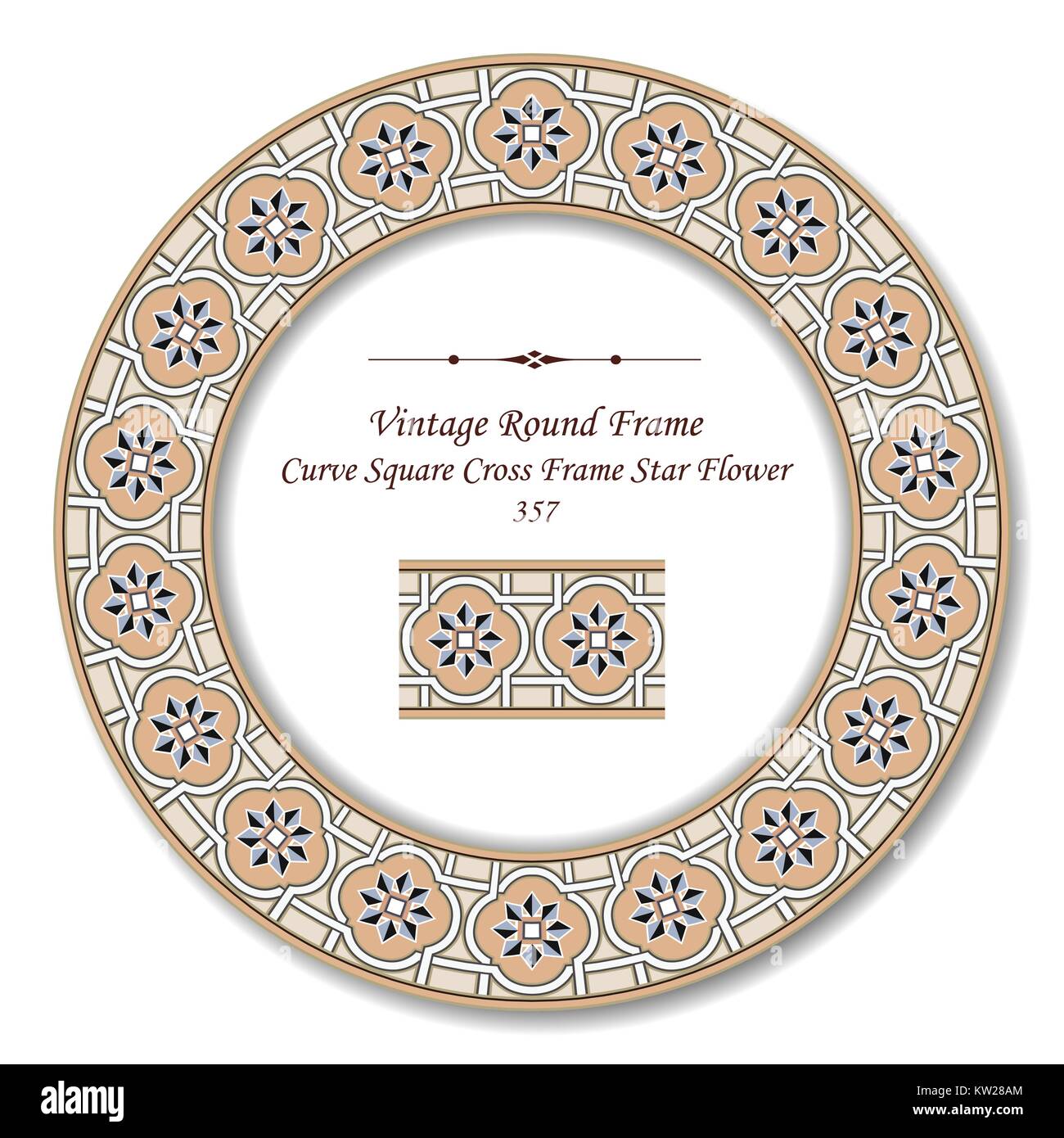 Vintage Round Retro Frame of Curve Square Cross Frame Star Flower Stock ...
