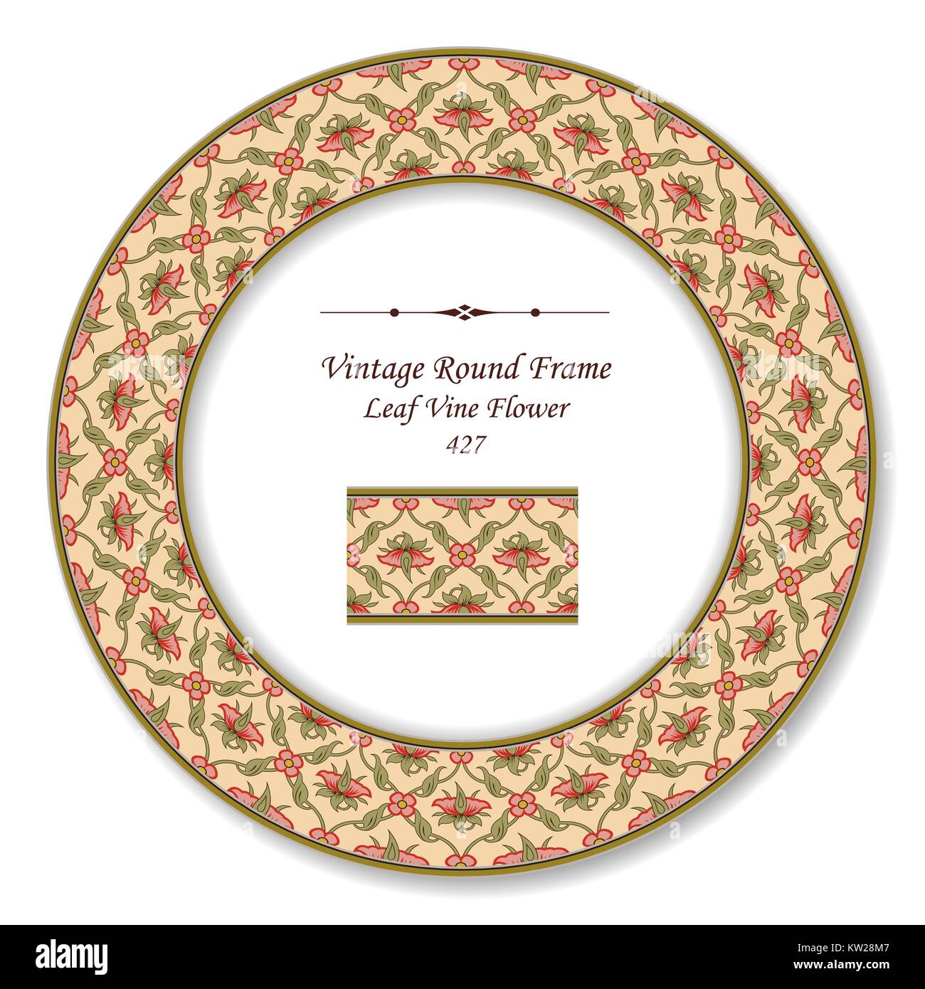 Vintage Round Retro Frame of Botanic Garden Leaf Vine Flower Stock ...