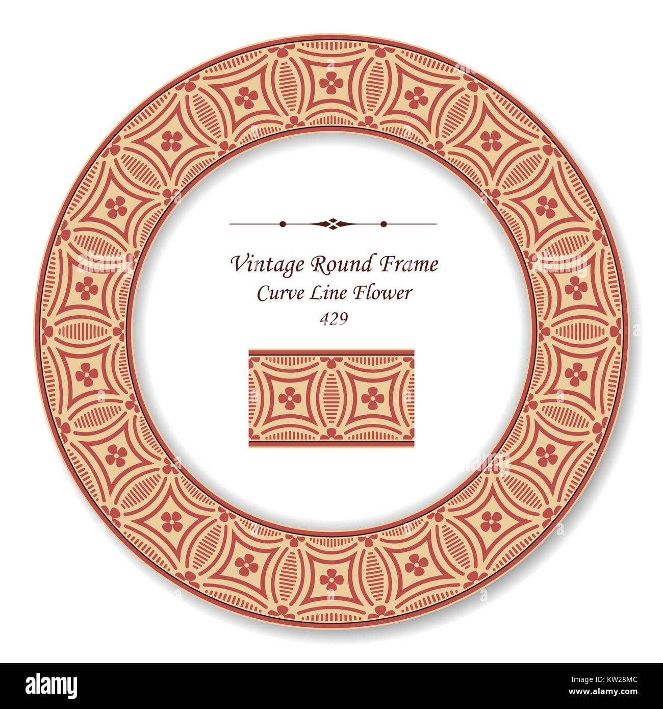 Vintage Round Retro Frame of Red Curve Line Flower Stock Vector Image ...