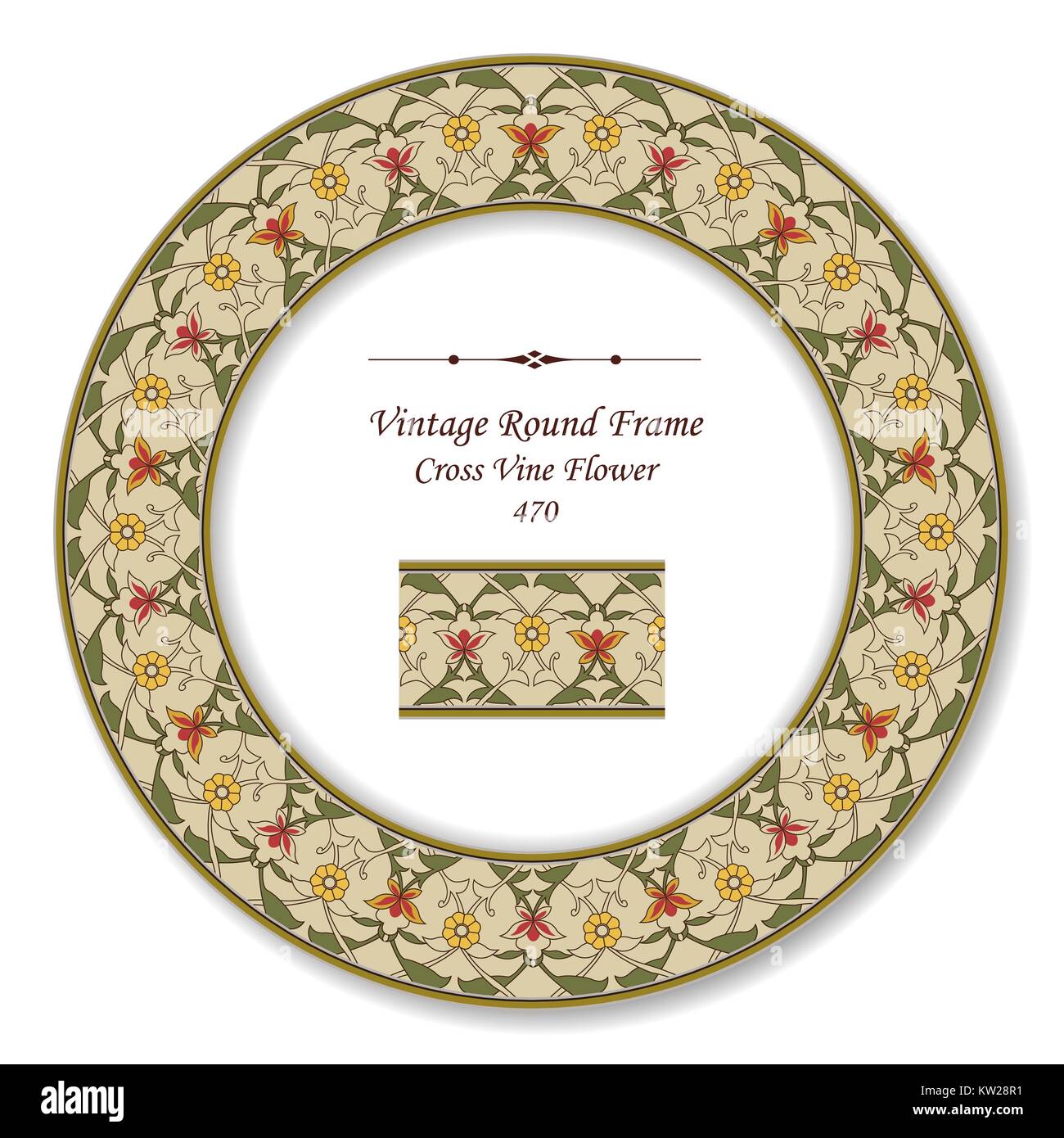 Vintage Round Retro Frame of Botanic Garden Cross Spiral Vine Flower ...