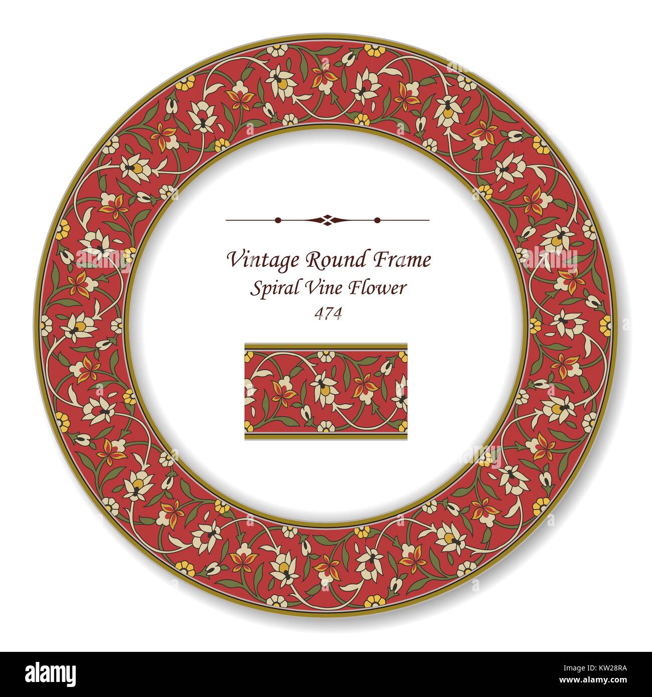 Vintage Round Retro Frame of Red Spiral Vine Flower Stock Vector Image ...