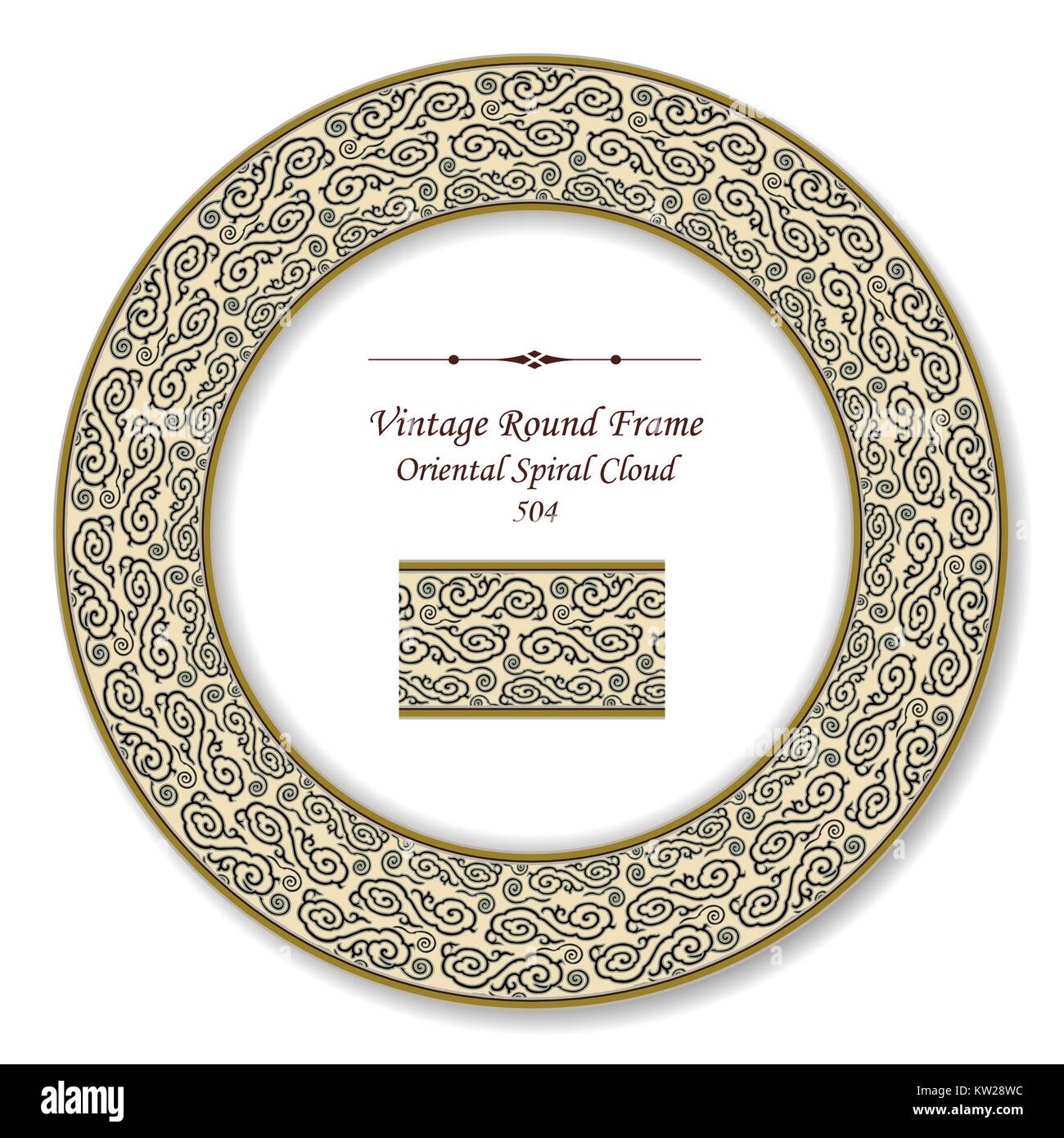 Vintage Round Retro Frame of Oriental Spiral Cloud Stock Vector Image ...