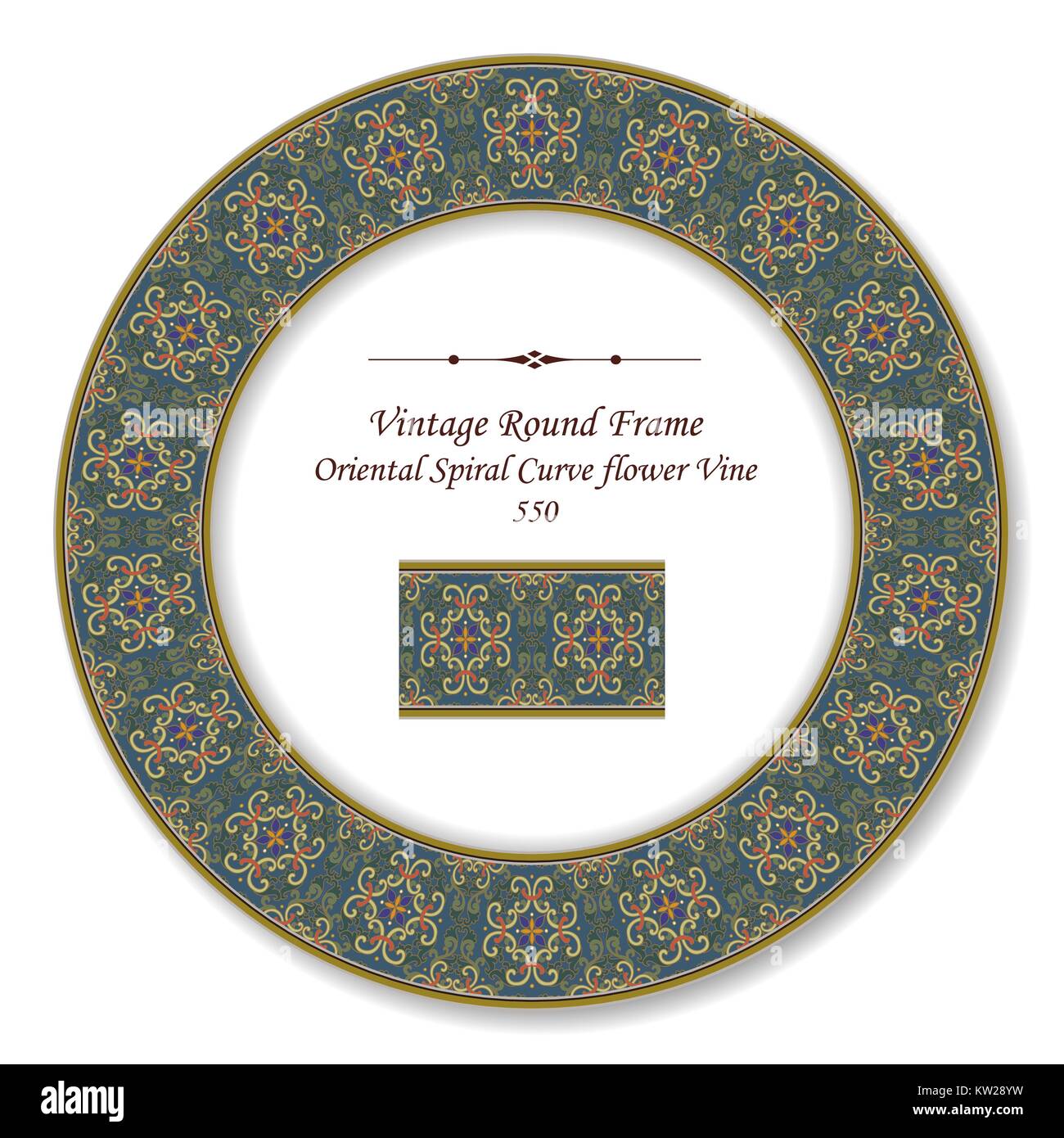 Vintage Round Retro Frame Oriental Spiral Curve flower Vine Stock ...