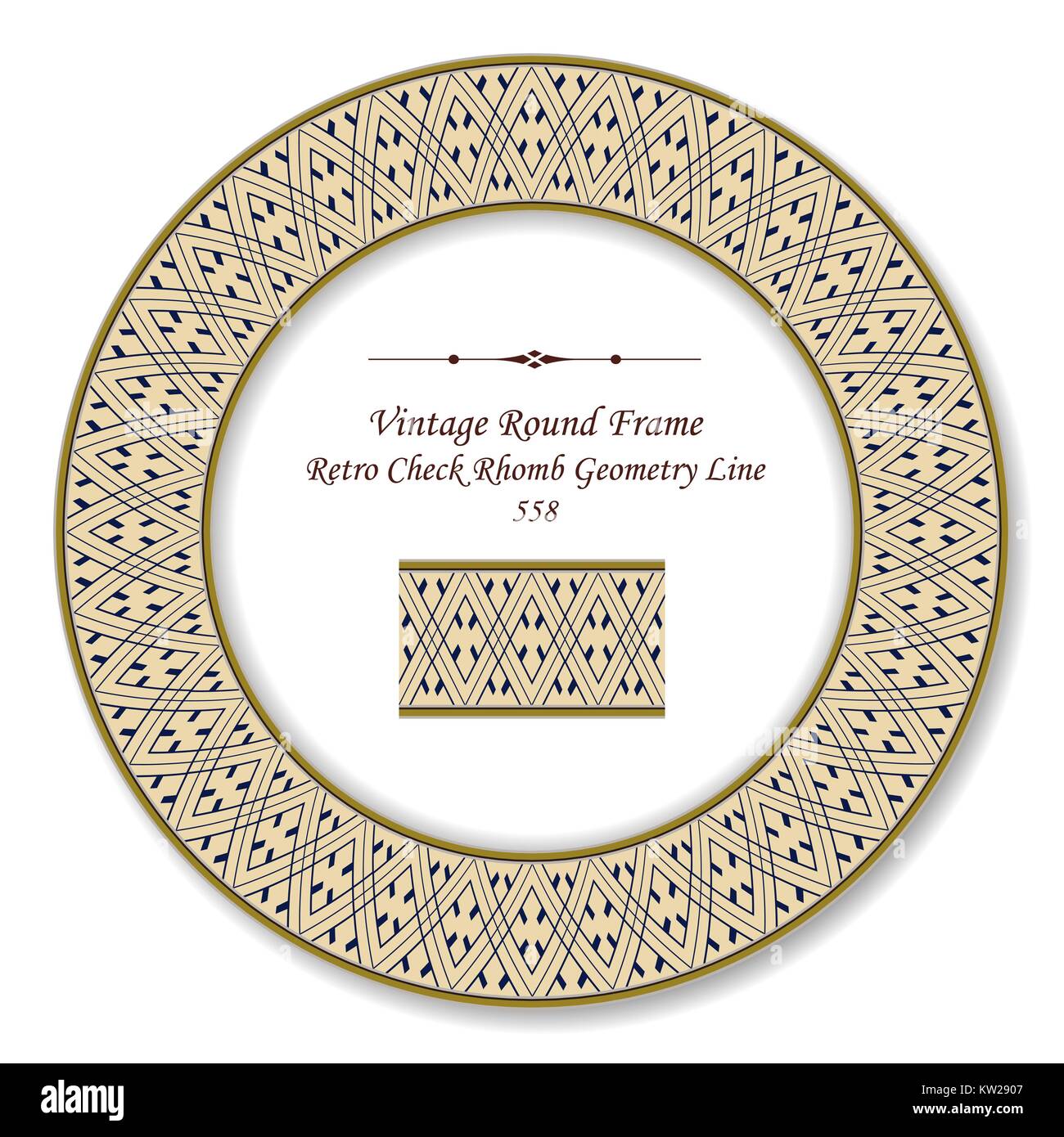 Vintage Round Retro Frame Retro Check Rhomb Geometry Line Stock Vector ...