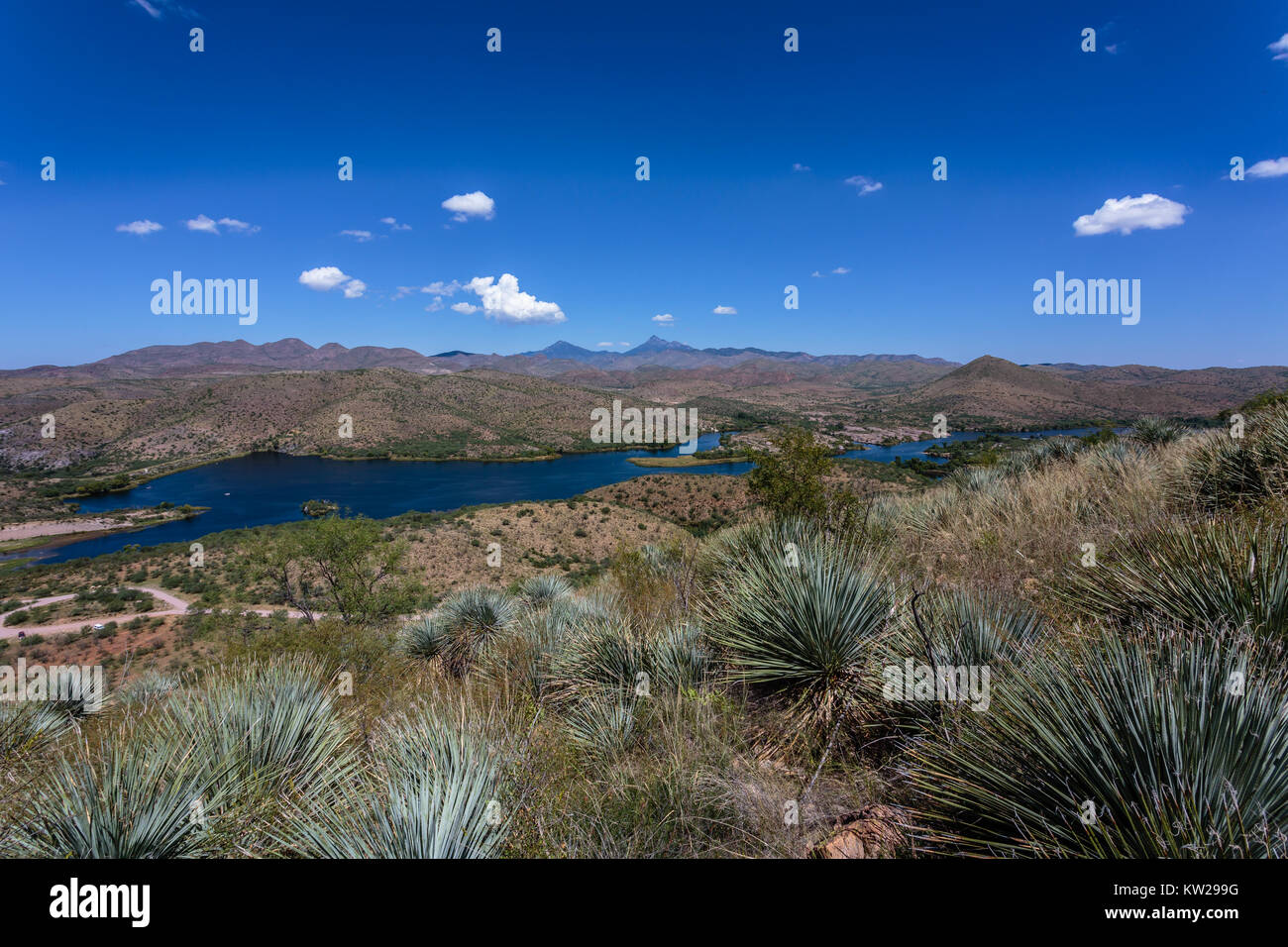 An overview of Patagonia Lake from overlook trail. Patagonia Lake State Park near Nogales ...