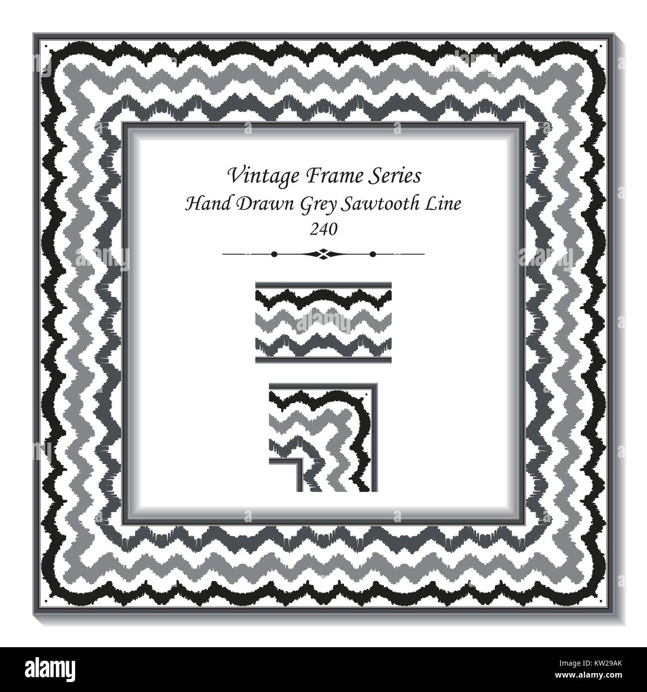 Vintage 3D frame of Hand Drawn Grey Sawtooth Line Stock Vector Image ...