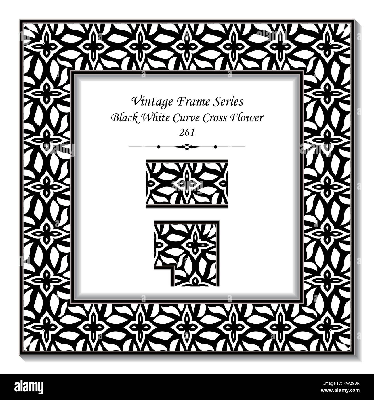 Vintage 3D frame of Black White Curve Cross Flower Stock Vector Image ...