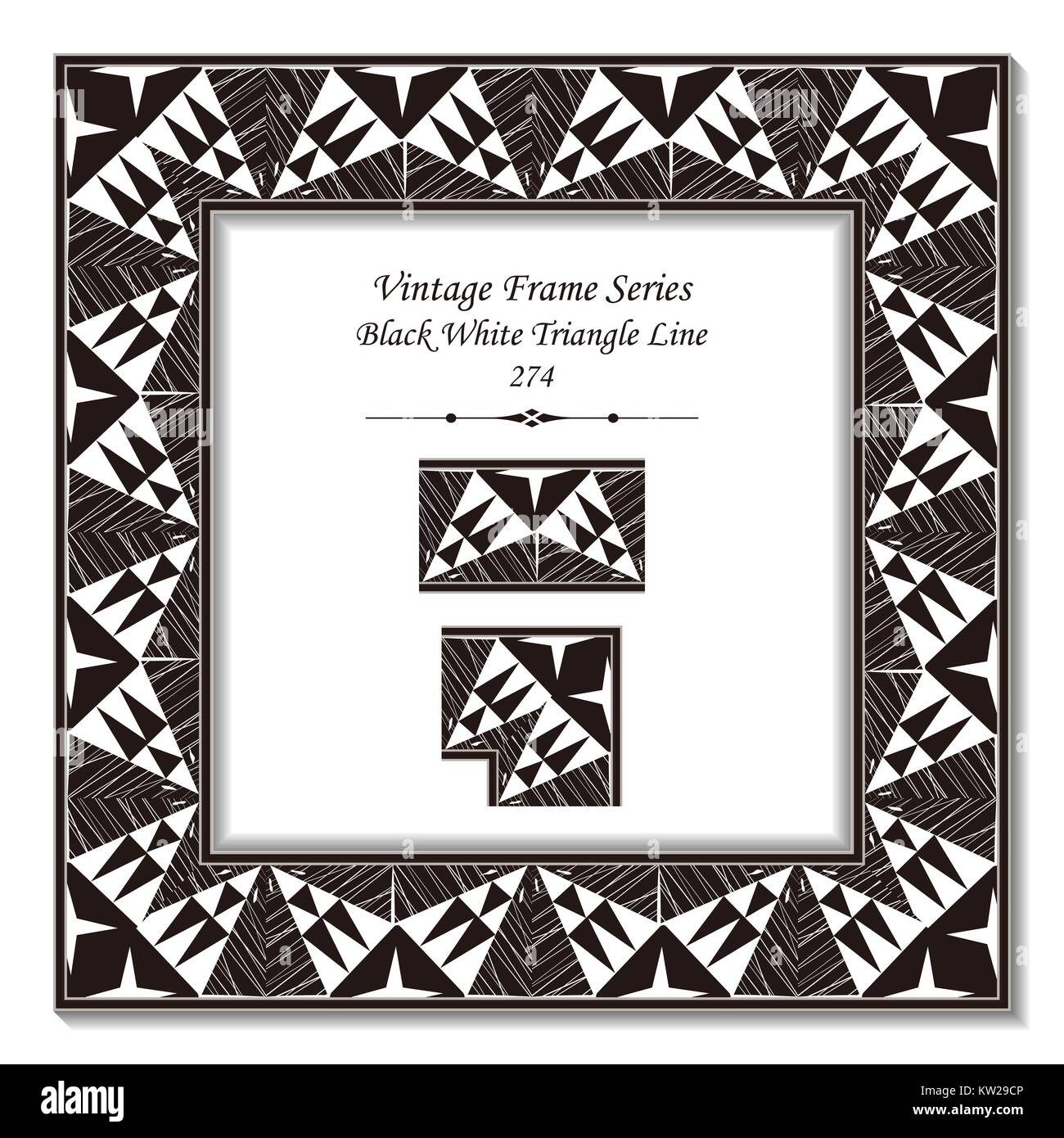 Vintage 3D frame of Hand Drawn Black White Triangle Line Stock Vector ...
