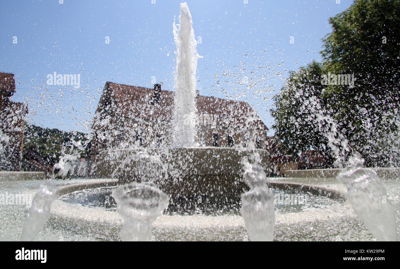 Big fountain with clean water on the square in Pregrada, Croatia Stock ...