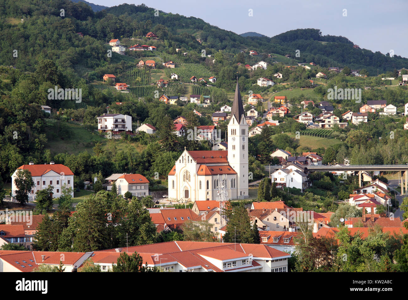 Old town Krapina with church, farms and bridge, Croatia Stock Photo - Alamy