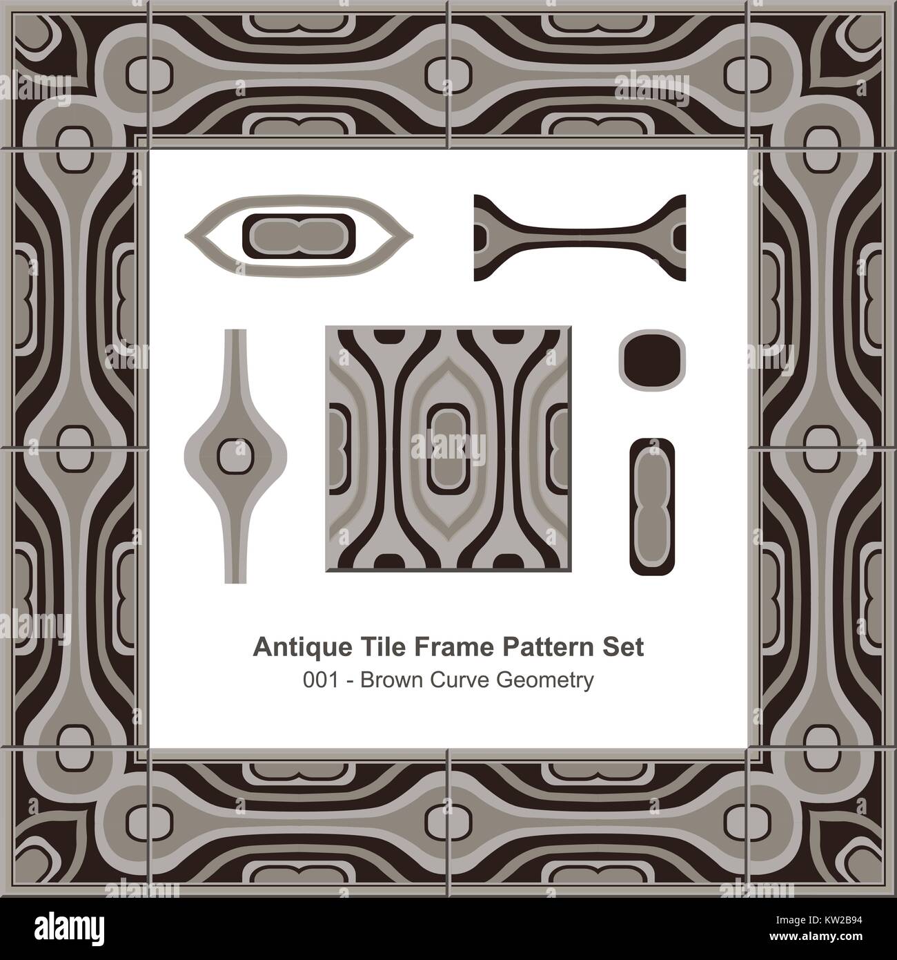 Antique tile frame pattern set brown curve geometry Stock Vector Image ...