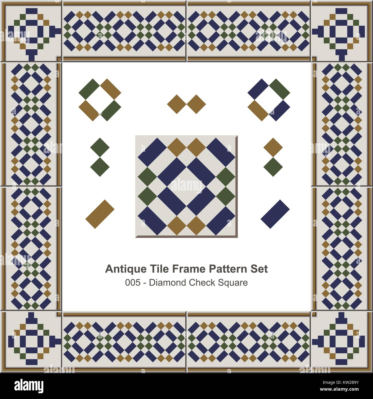 Antique tile frame pattern set Diamond Check Square Geometry Stock ...