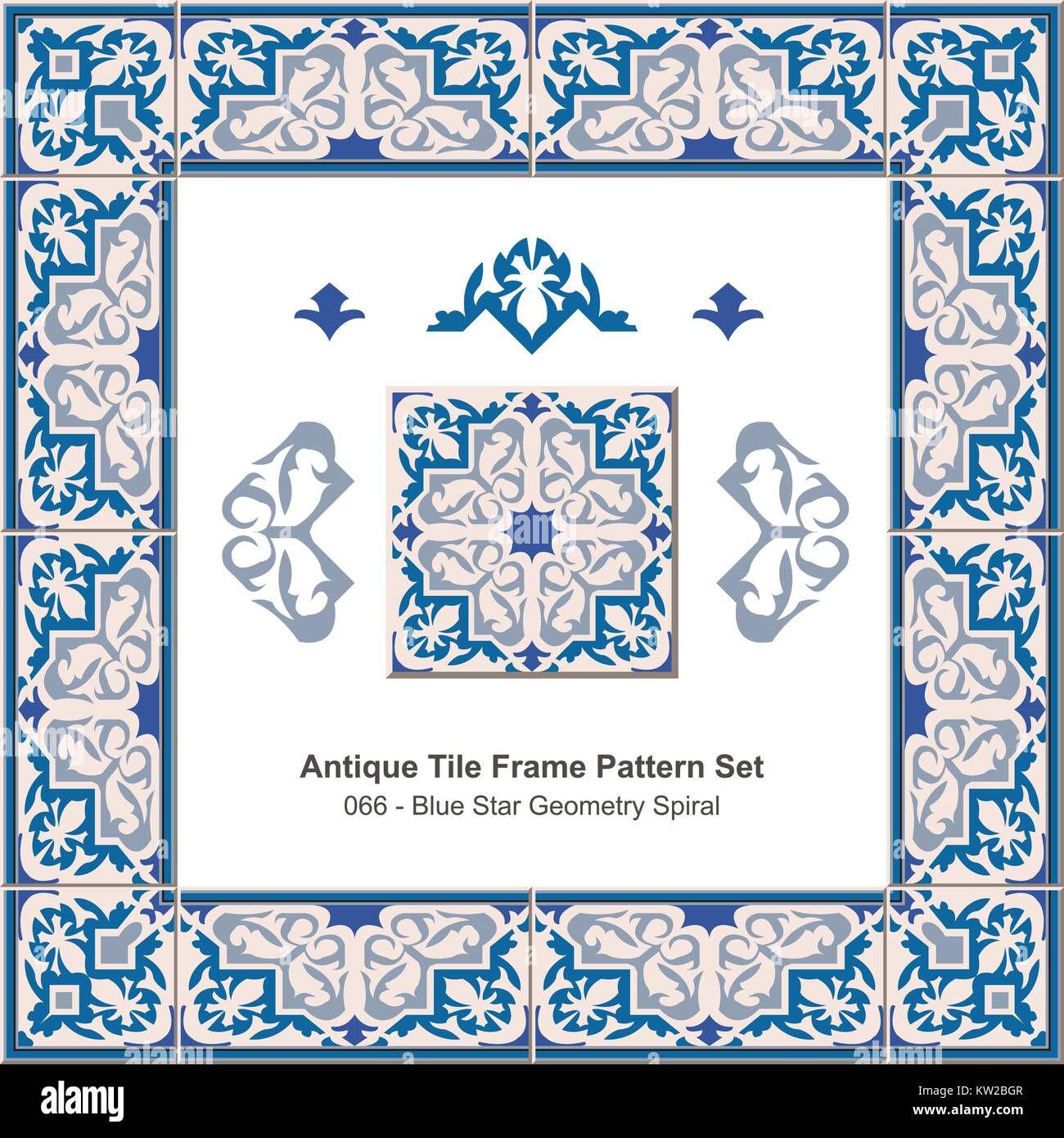 Antique tile frame pattern set Blue Star Geometry Spiral Stock Vector ...