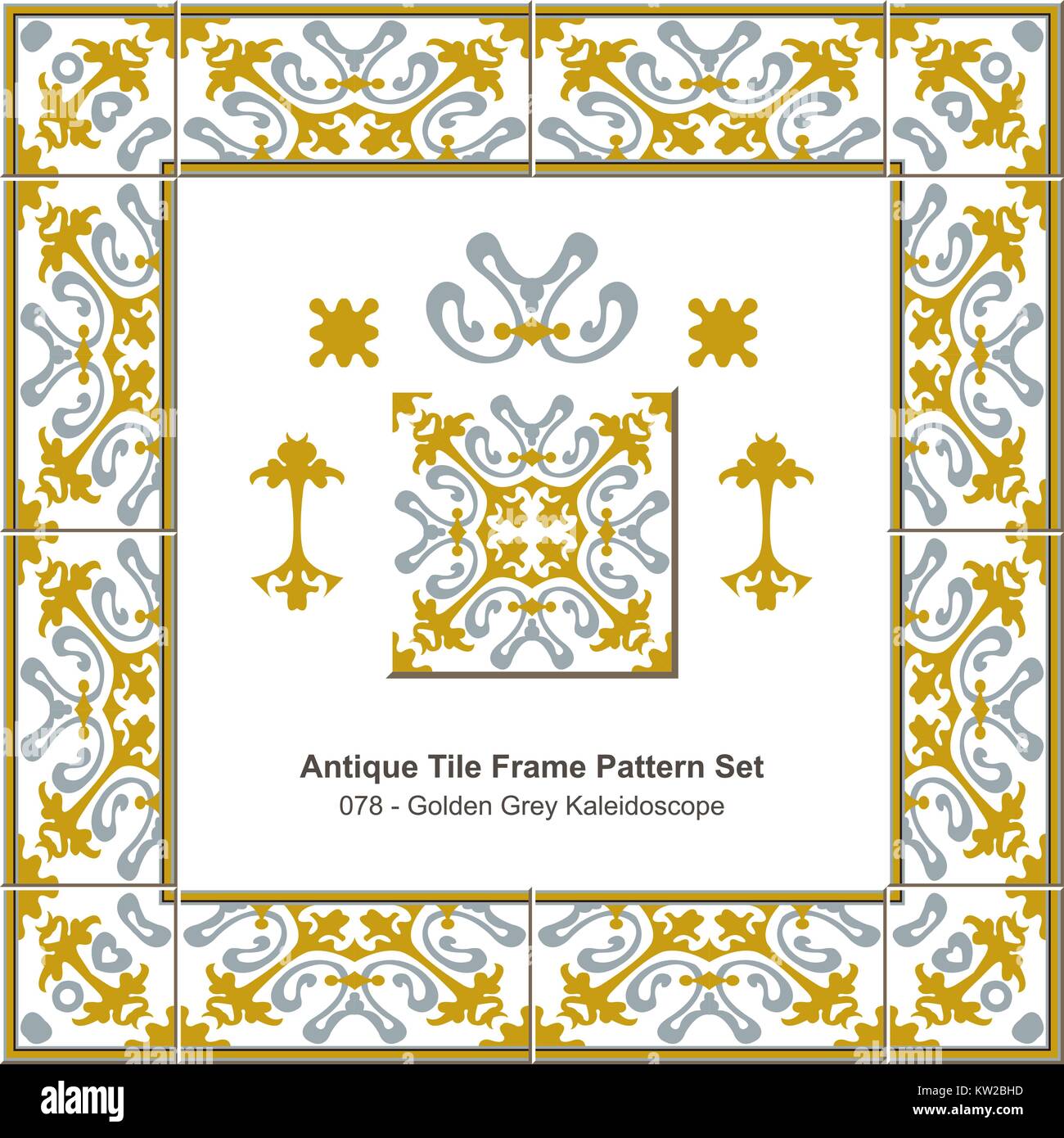Antique tile frame pattern set Golden Grey Kaleidoscope Stock Vector ...