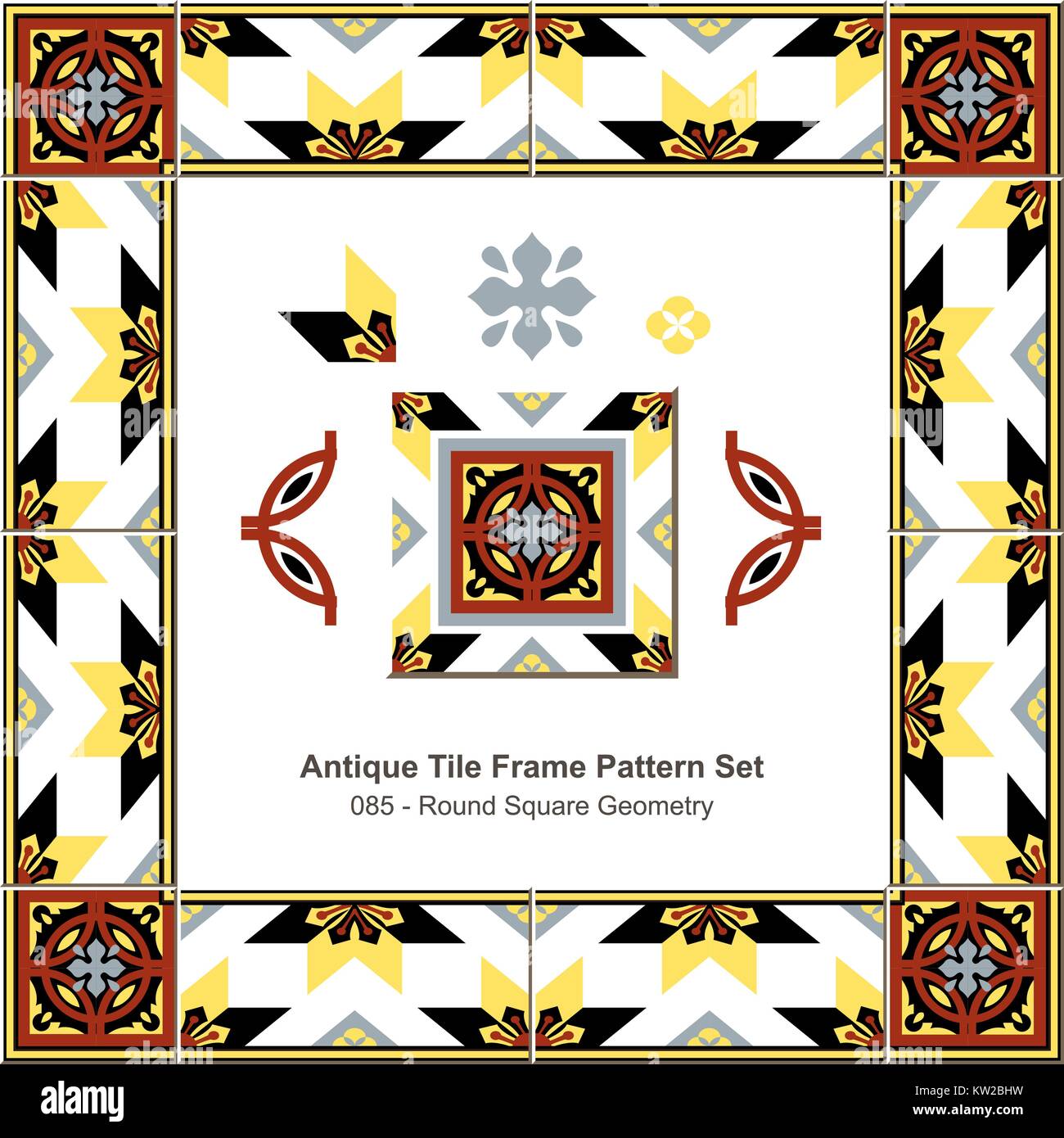 Antique tile frame pattern set Round Square Geometry Stock Vector Image ...