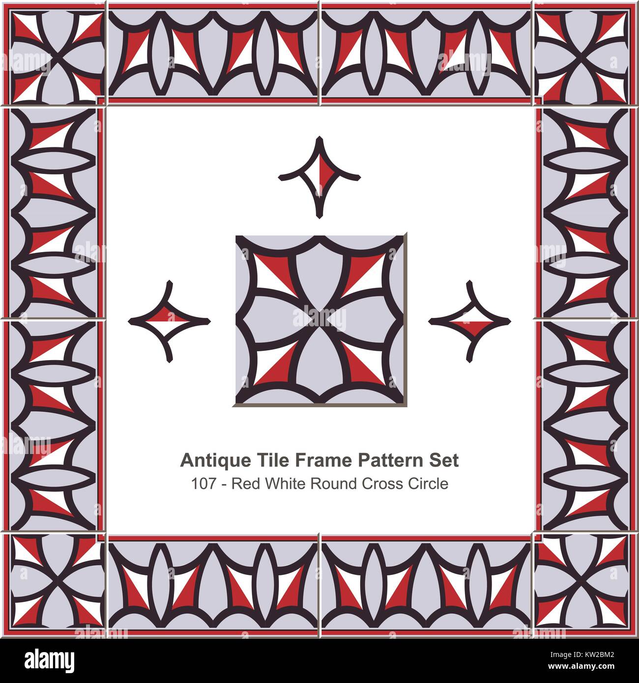 Antique tile frame pattern set Red White Cross Circle Stock Vector ...