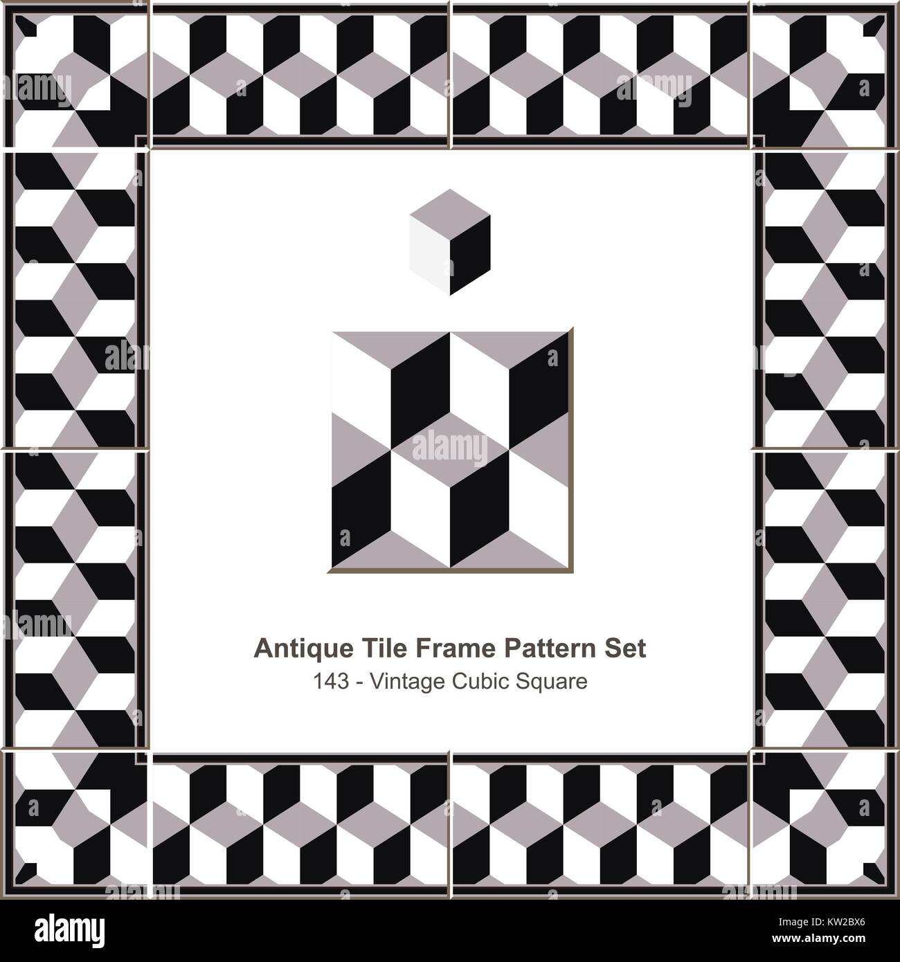 Antique tile frame pattern set Vintage Black White Cubic Square Stock ...
