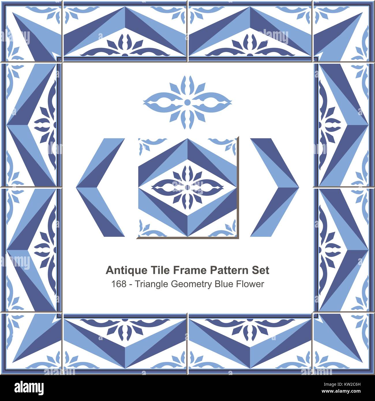 Antique tile frame pattern set Triangle Geometry Blue Flower Stock ...