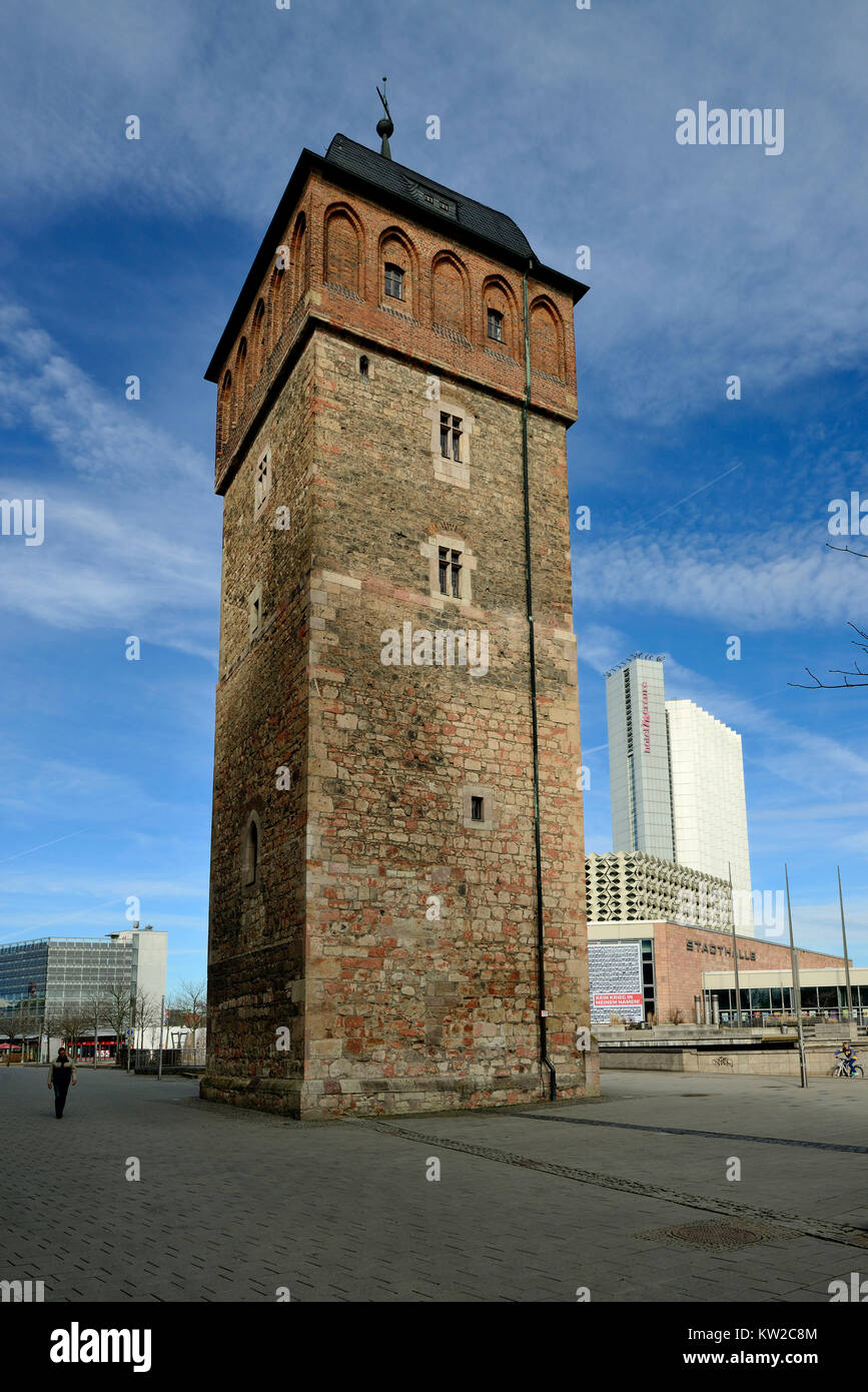 Chemnitz, historical red tower and hotel of Mercure, historischer Roter ...
