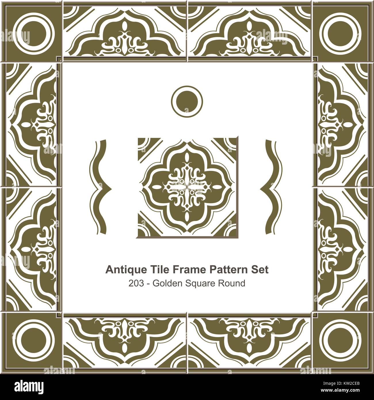 Antique tile frame pattern set Golden Square Round Stock Vector Image ...