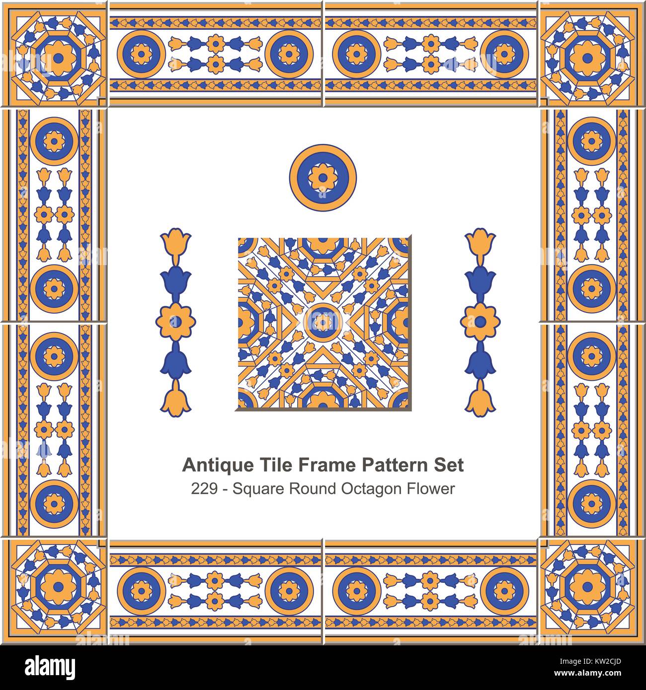 Antique tile frame pattern set Square Round Octagon Flower Stock Vector ...