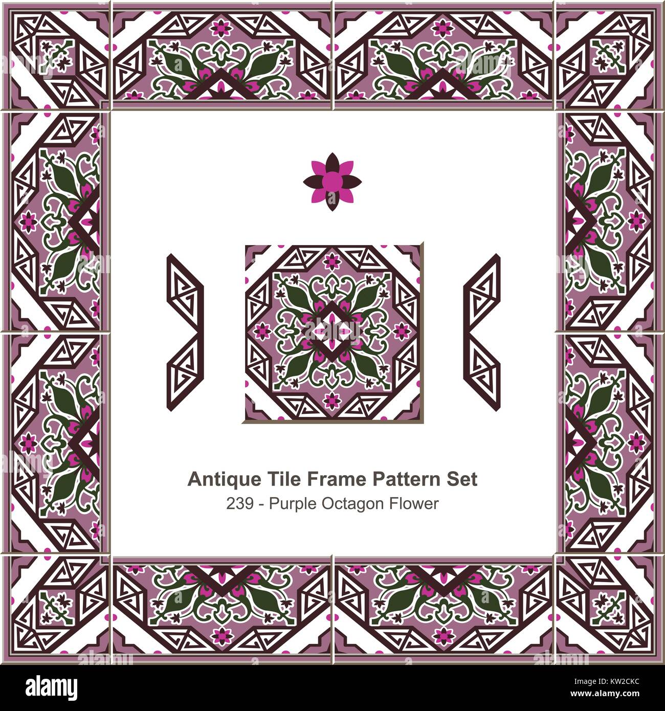 Antique tile frame pattern set Royal Purple Octagon Flower Stock Vector ...