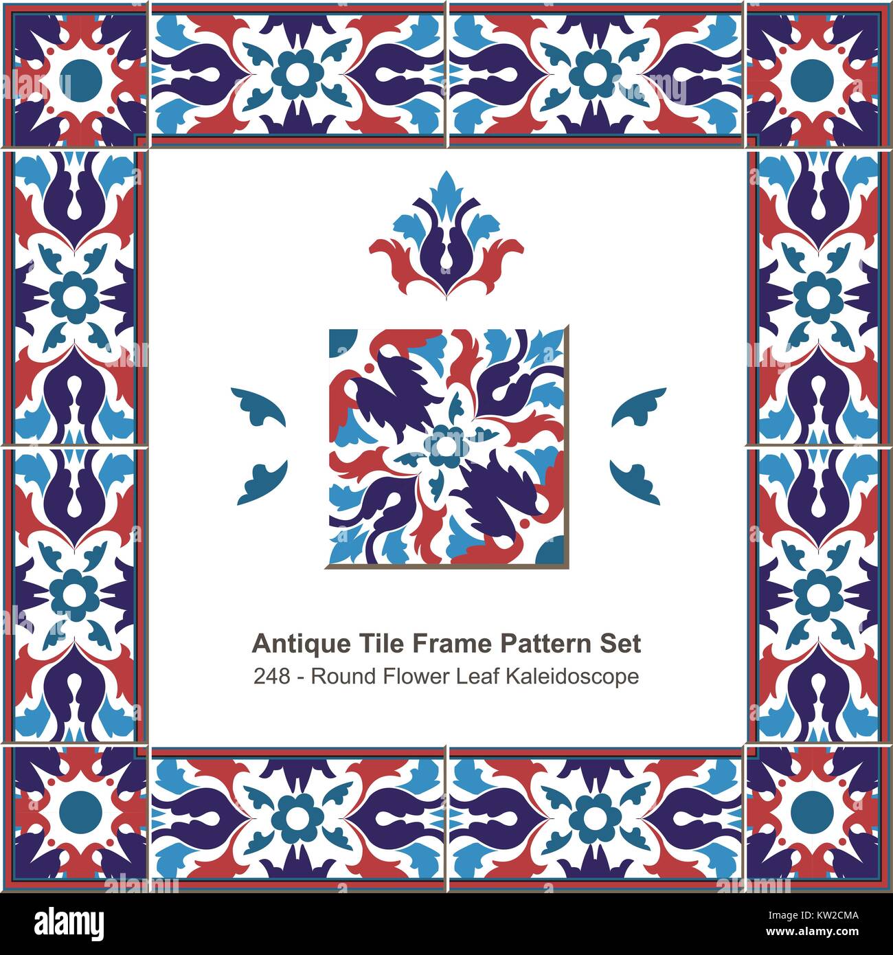 Antique tile frame pattern set Round Flower Leaf Kaleidoscope Stock ...