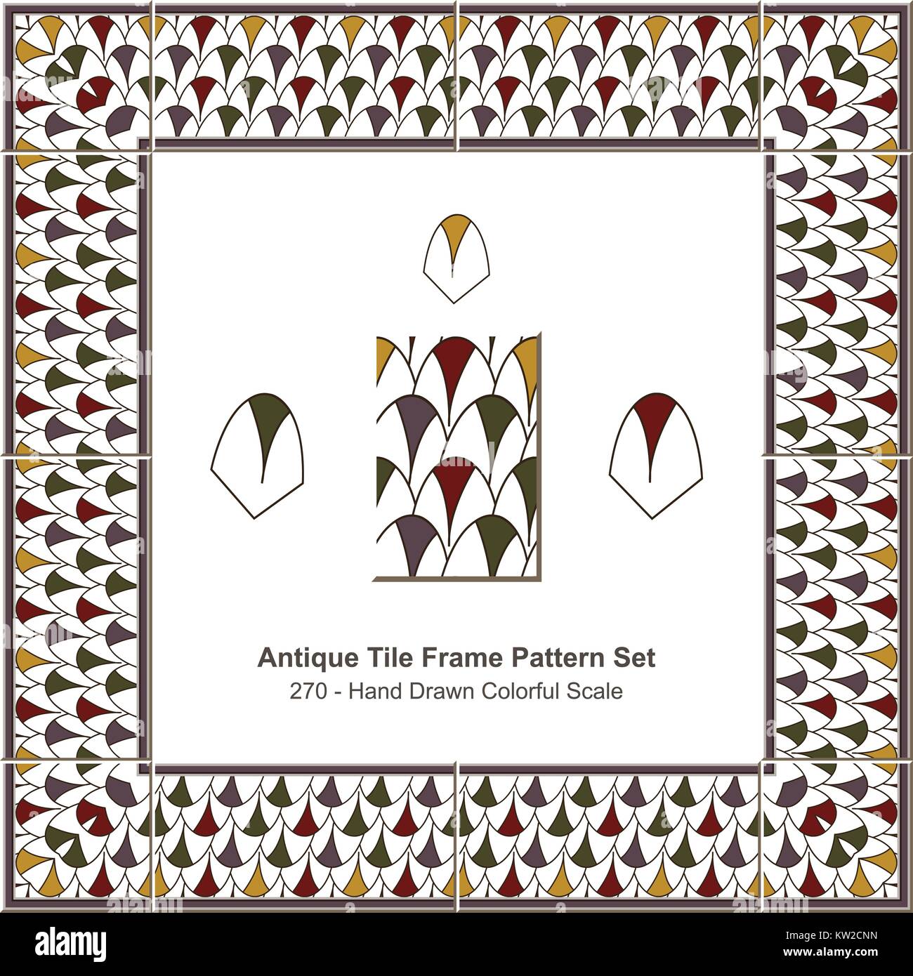 Antique tile frame pattern set Hand Drawn Colorful Scale Stock Vector ...