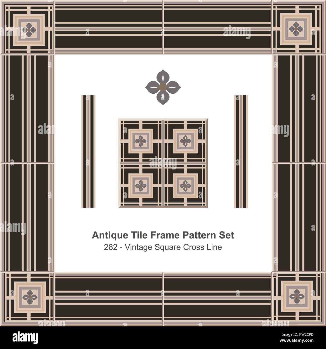 Antique tile frame pattern set Vintage Square Cross Line Stock Vector ...