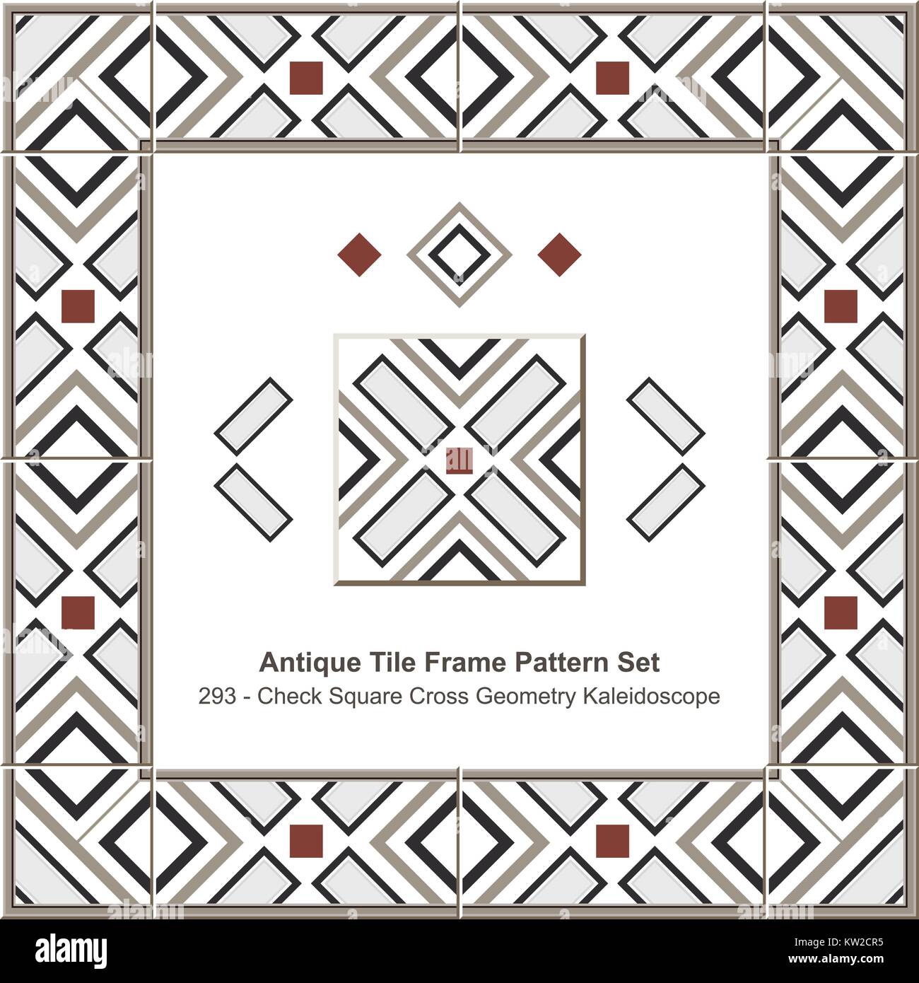 Antique tile frame pattern set Check Square Cross Geometry Kaleidoscope ...