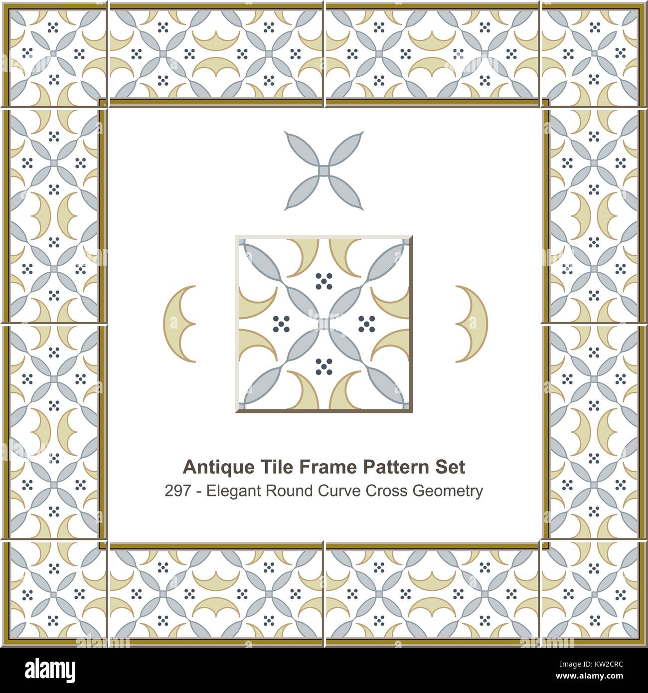 Antique tile frame pattern set Elegant Round Curve Cross Geometry Stock ...