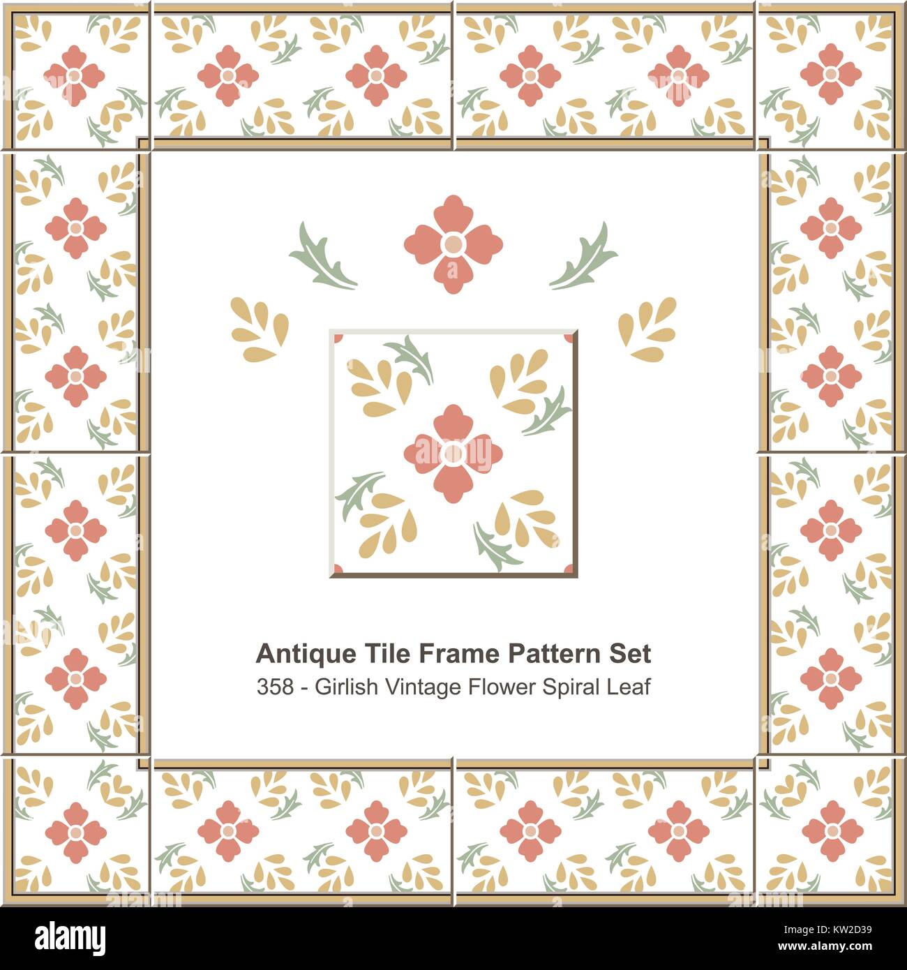 Antique tile frame pattern set Girlish Vintage Flower Spiral Leaf Stock ...