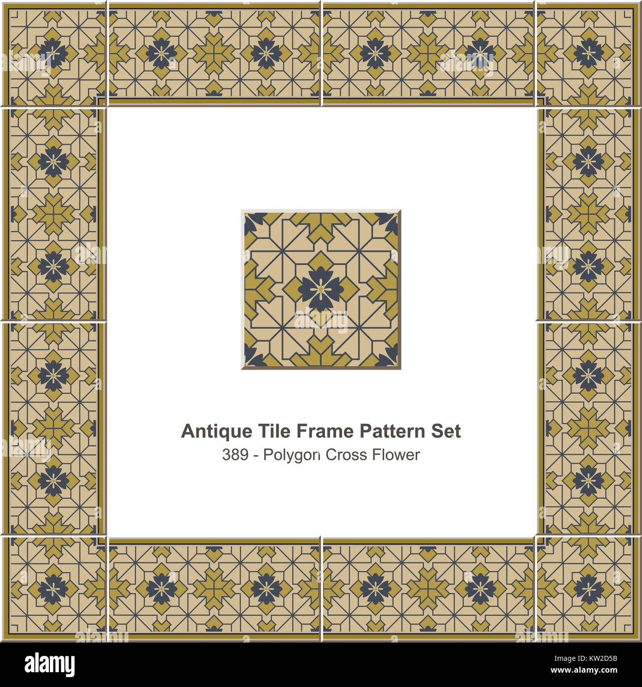 Antique tile frame pattern set Brown Polygon Cross Flower Stock Vector ...