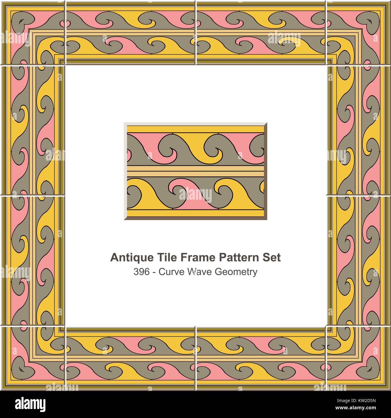 Antique tile frame pattern set Curve Wave Geometry Stock Vector Image ...