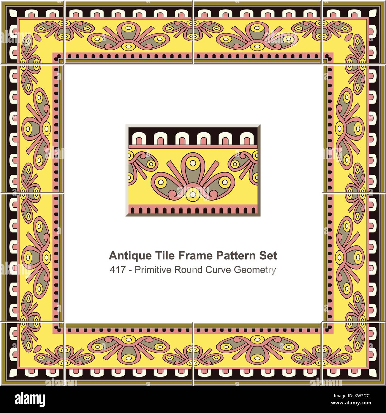 Antique tile frame pattern set Primitive Round Curve Geometry Stock ...