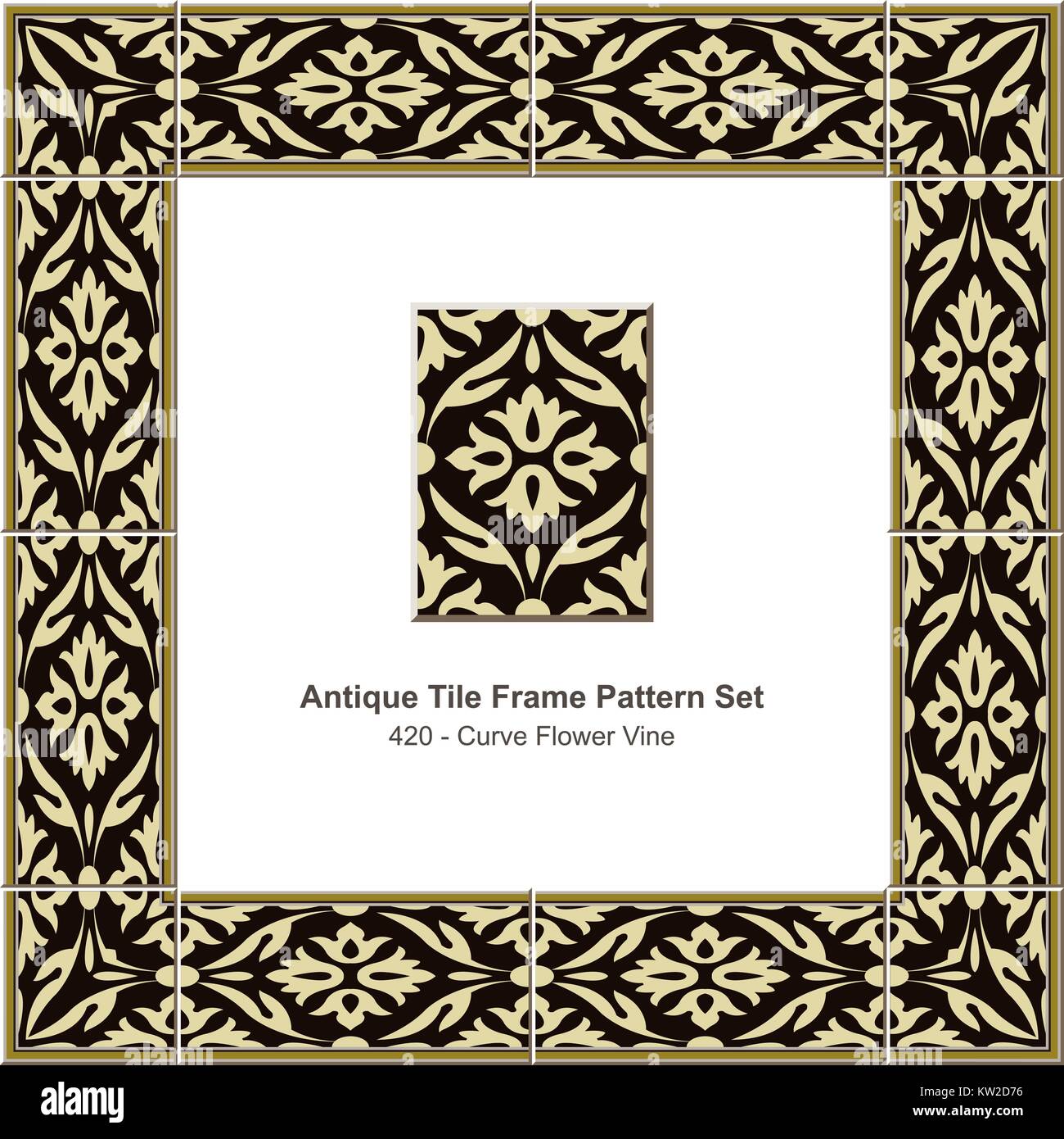 Antique tile frame pattern set Curve Flower Vine Stock Vector Image ...