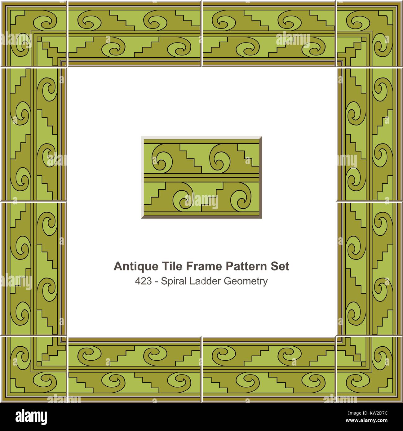 Antique tile frame pattern set Green Spiral Ladder Geometry Stock ...