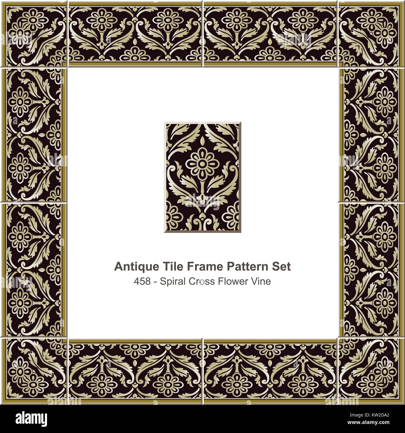 Antique tile frame pattern set Spiral Cross Flower Vine Stock Vector ...