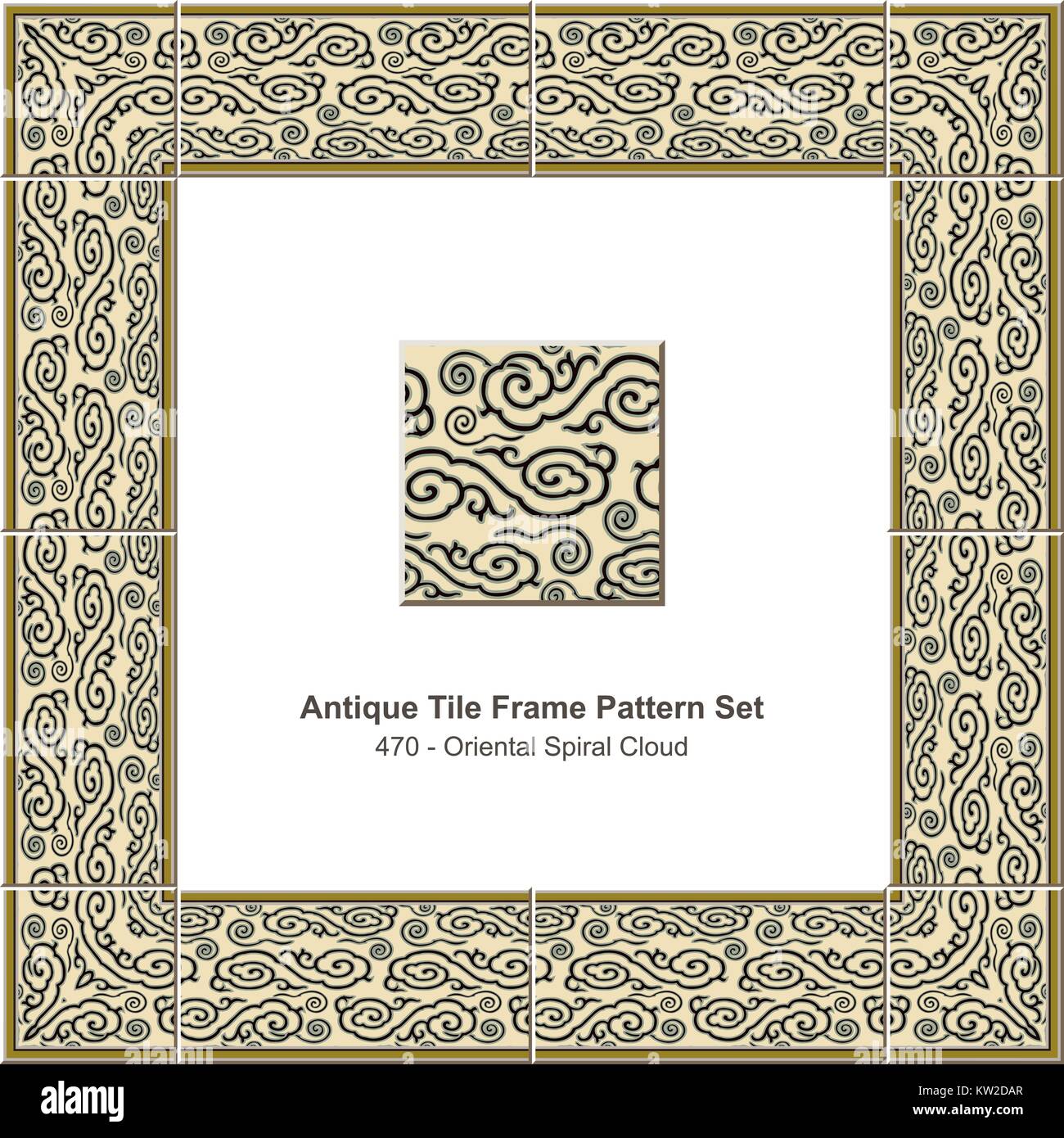 Antique tile frame pattern set Oriental Spiral Cloud Stock Vector Image ...