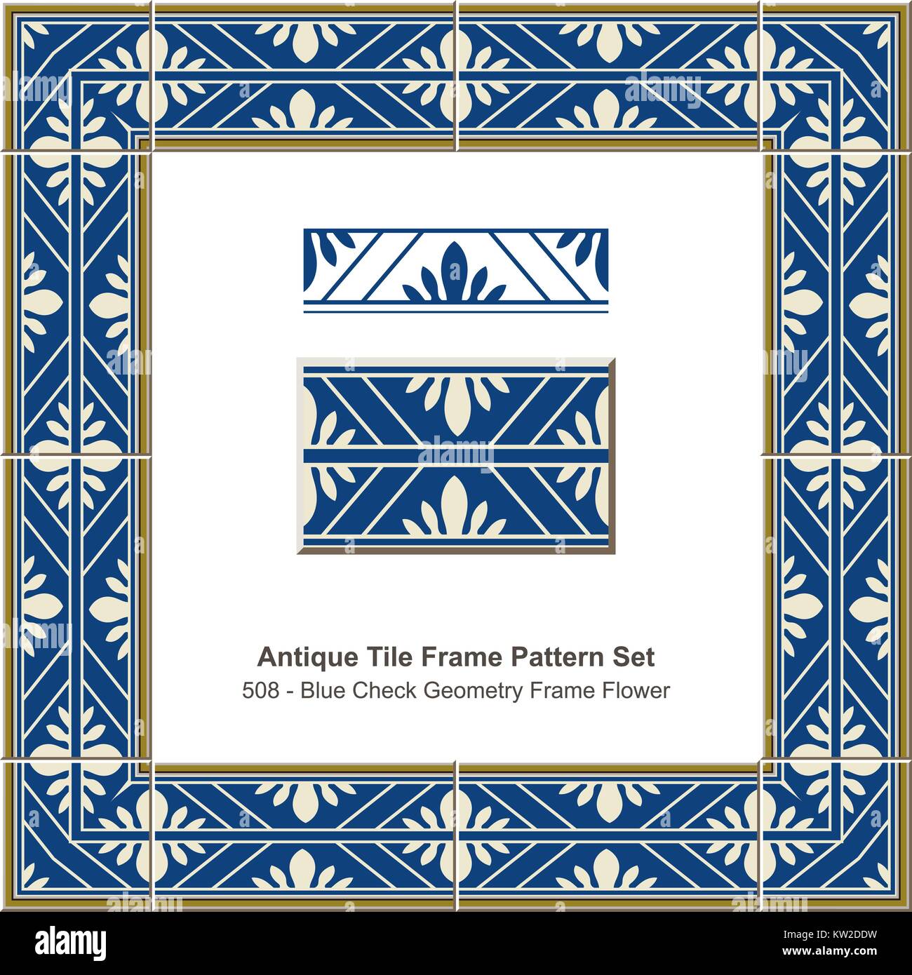 Antique tile frame pattern set Blue Check Geometry Frame Flower Stock ...