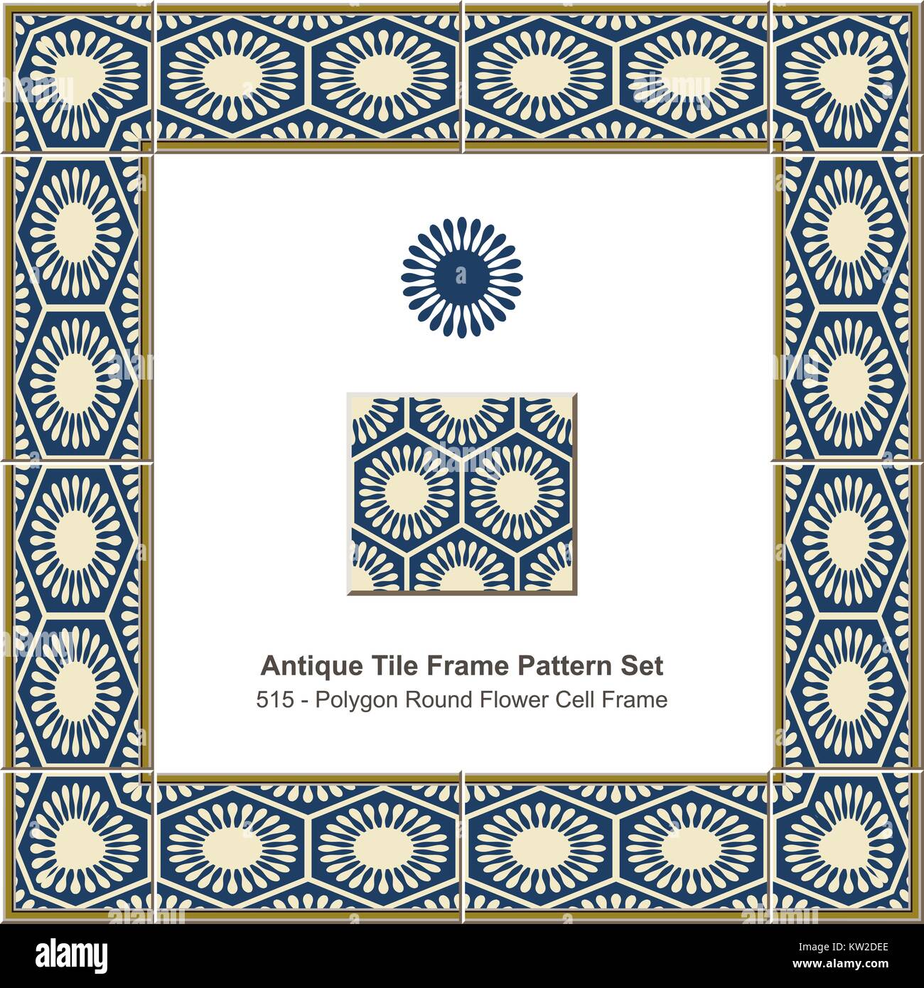 Antique tile frame pattern set Polygon Round Flower Cell Frame Stock ...