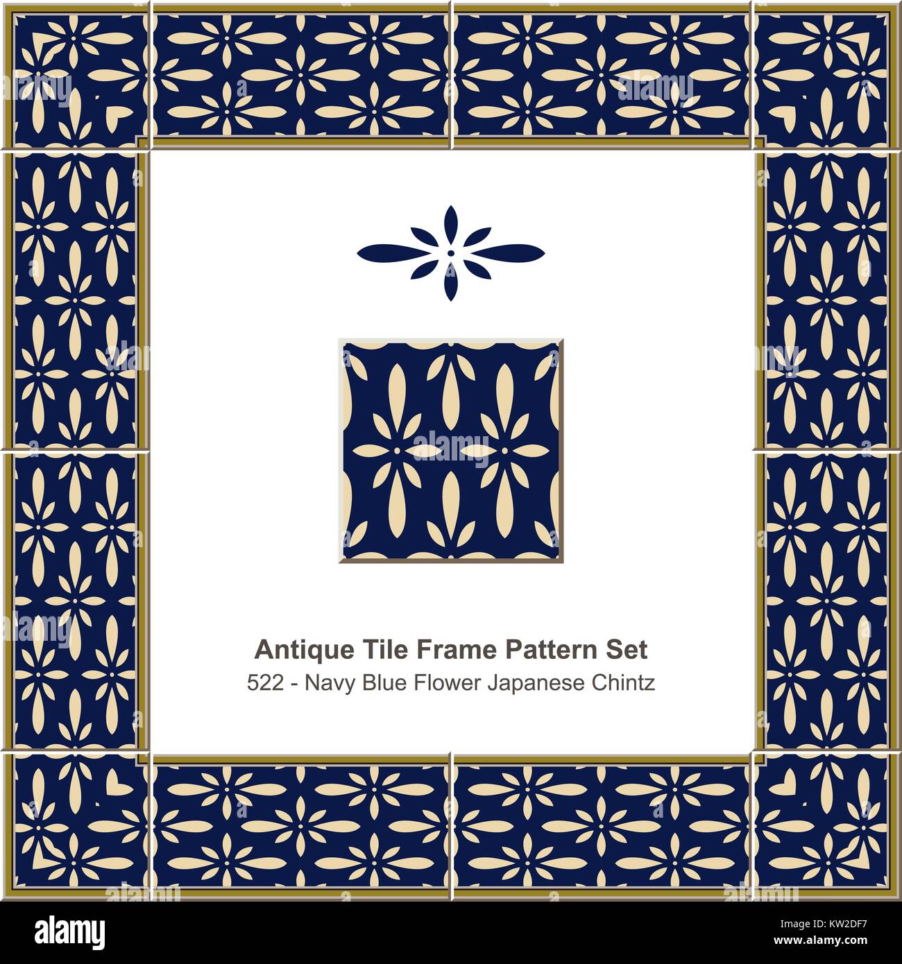 Antique tile frame pattern set Navy Blue Flower Japanese Chintz Stock ...