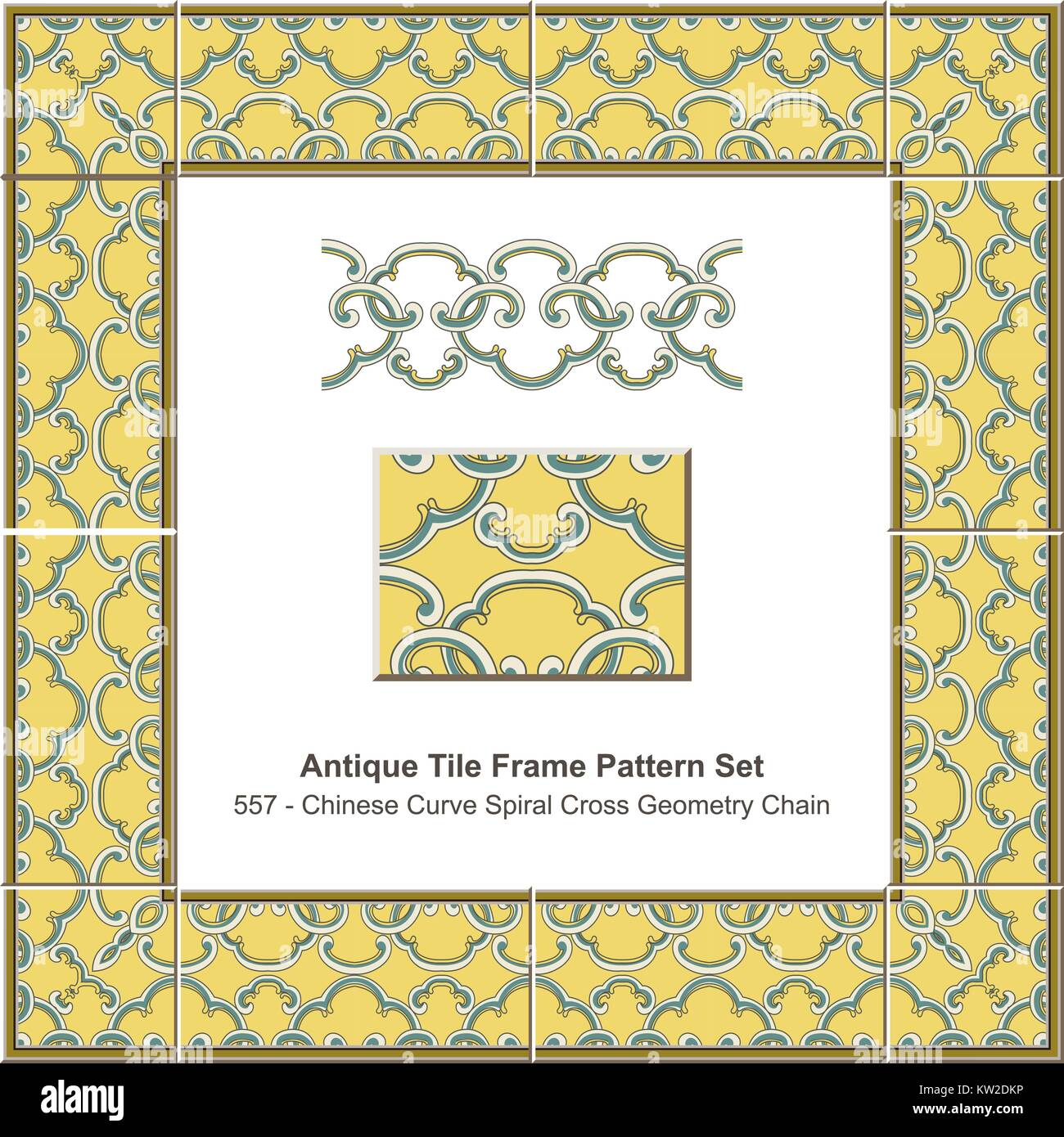 Antique tile frame pattern set Chinese Curve Spiral Cross Geometry ...
