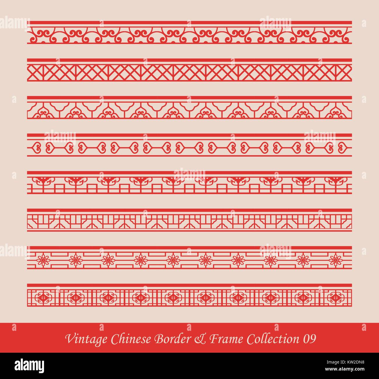 Vintage Oriental Chinese Border Frame Vector Collection Stock Vector ...