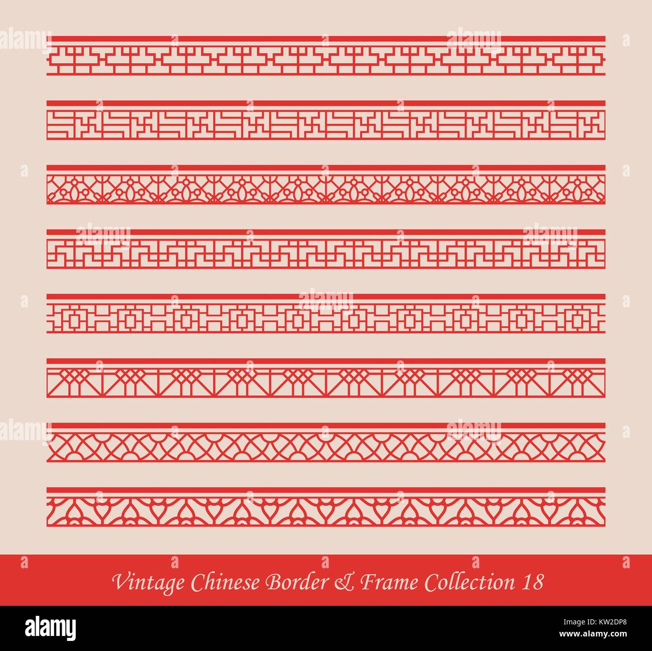Vintage Oriental Chinese Border Frame Vector Collection Stock Vector ...