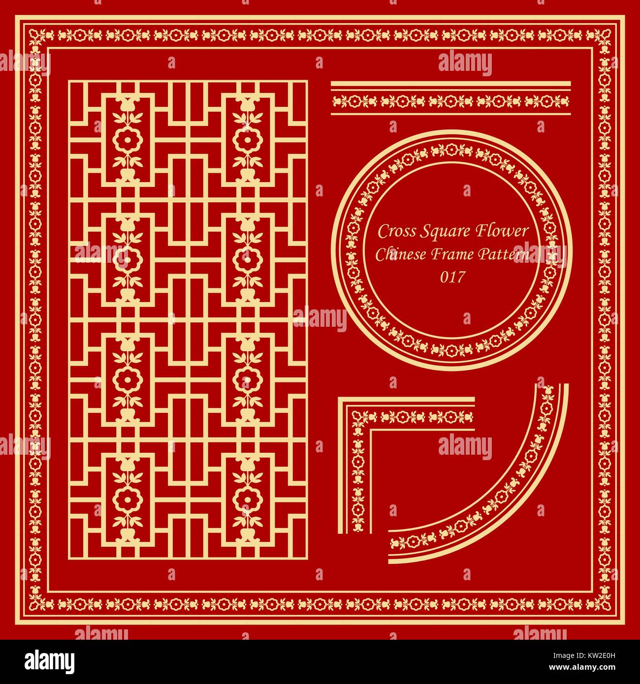 Vintage Chinese Frame Pattern Set Cross Square Flower Stock Vector ...