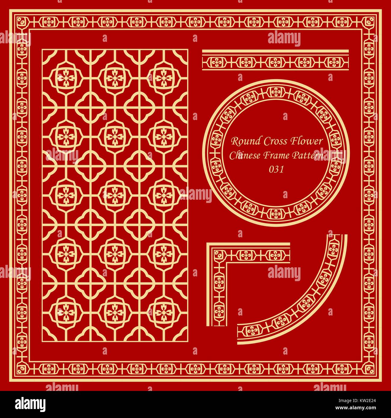 Vintage Chinese Frame Pattern Set Round Cross Flower Stock Vector Image ...